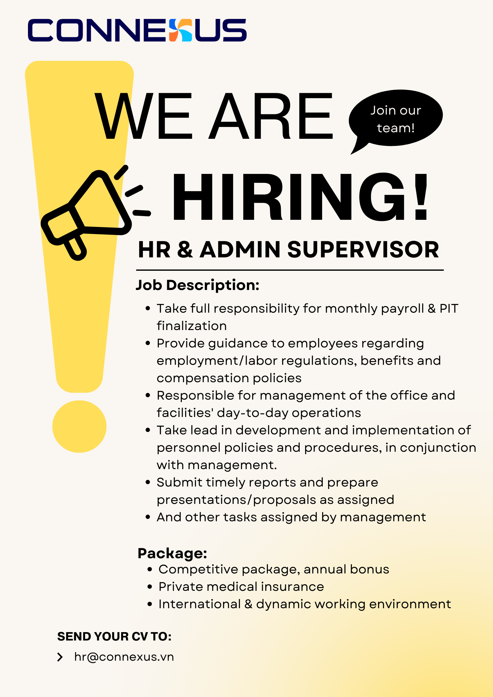 We Are Hiring HR & Admin Supervisor - CONNEXUS